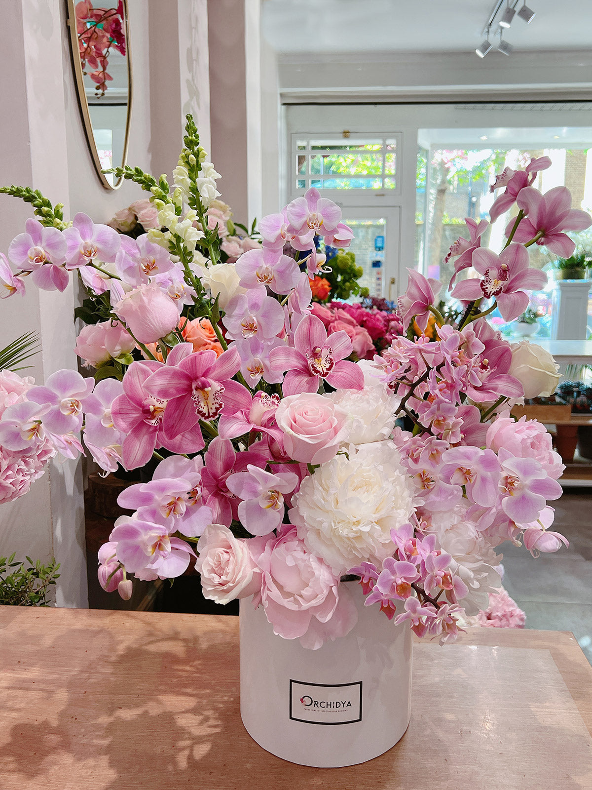 Pink Orchid & Peony Flower Box | Luxury Basket | London Flower Delivery